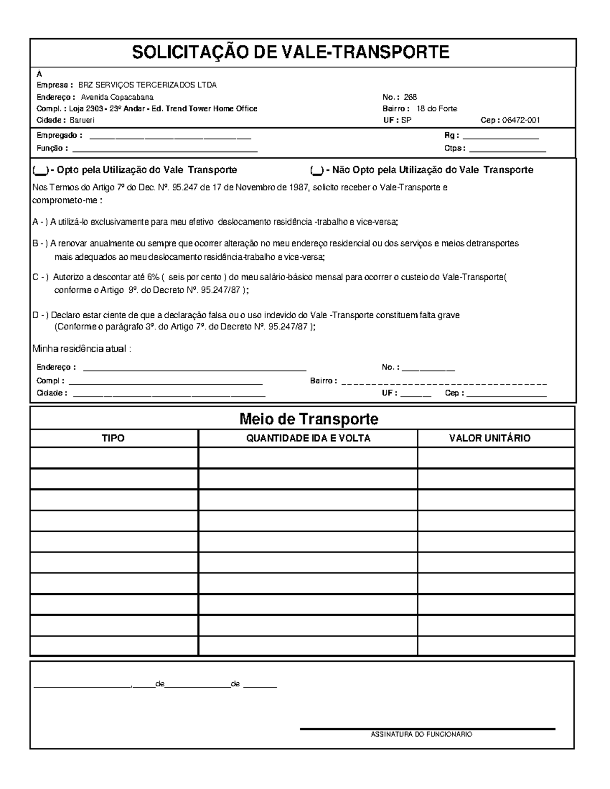 Solicitacao Vale - Transporte - SOLICITAÇÃO DE VALE-TRANSPORTE À ...