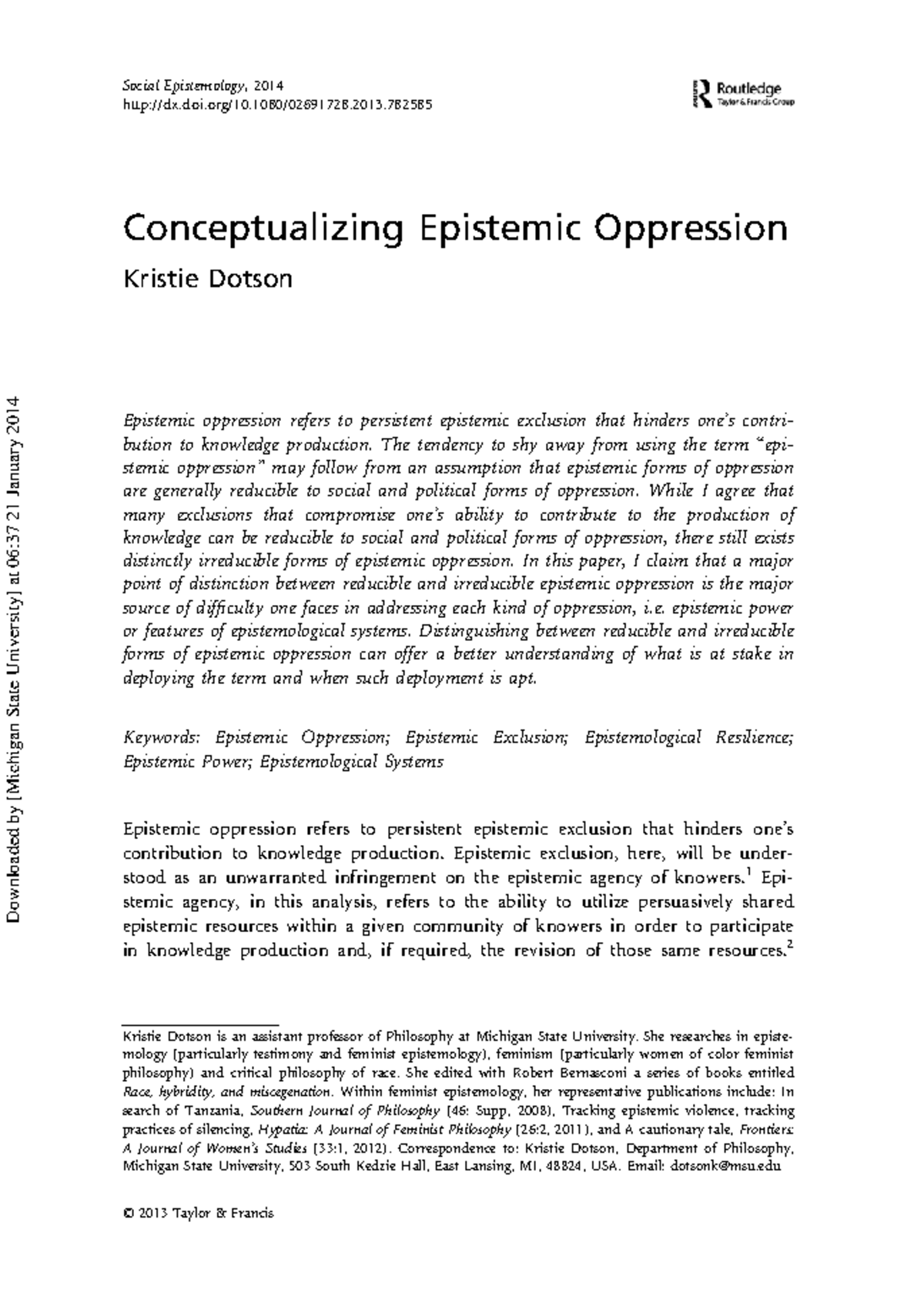 8 Dotson Conceptualizing Epistemic Oppression - Conceptualizing ...