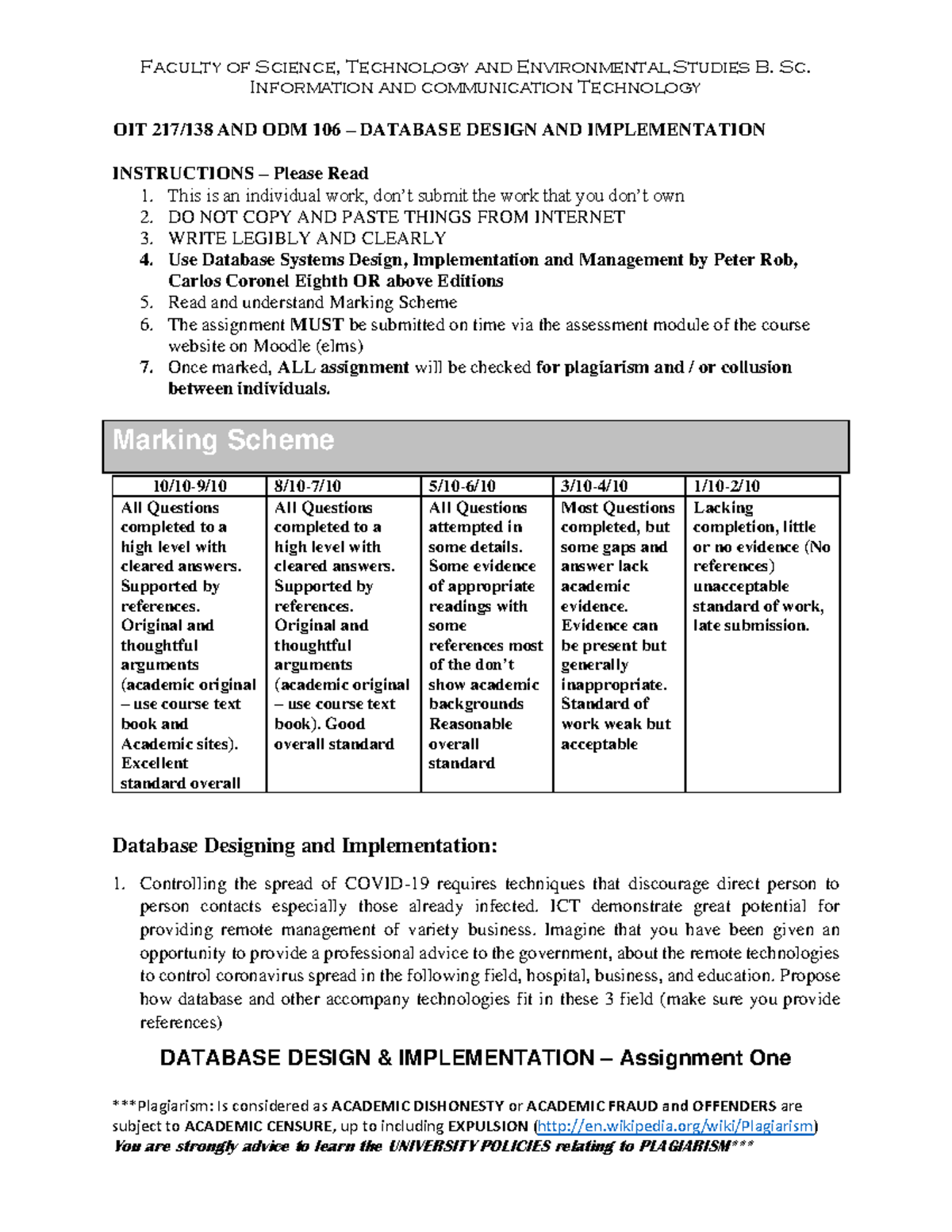 Assignment Database Design And Implementation Faculty Of Science