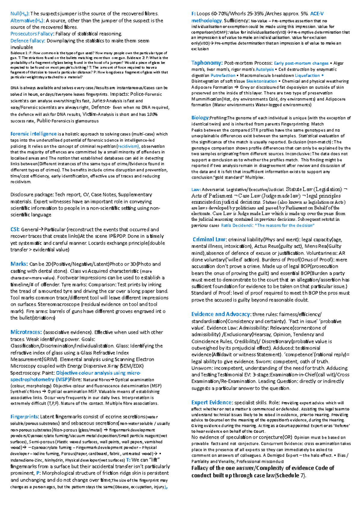 Exam Sheet - Summary Principles of Forensic Science - Null(HO): The ...