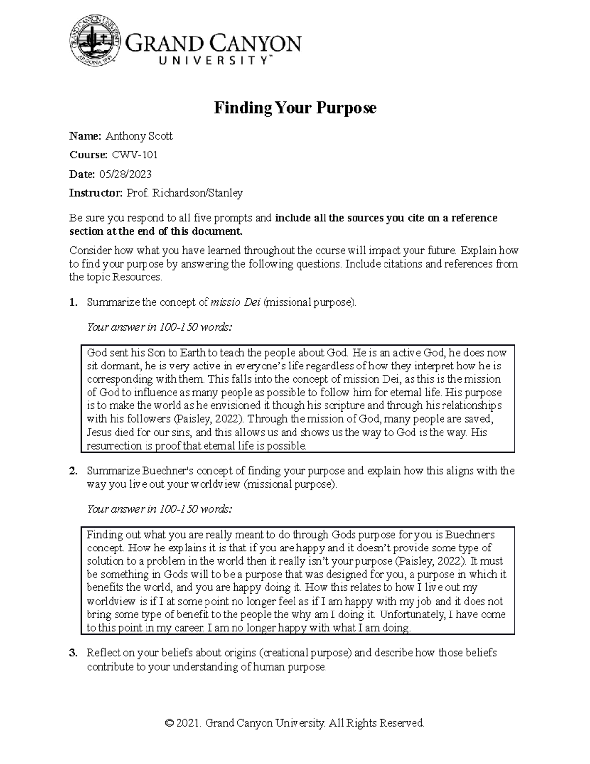 CWV 101 301 RS T1Basic Components Of Worldview - CWV 101 - GCU - Studocu