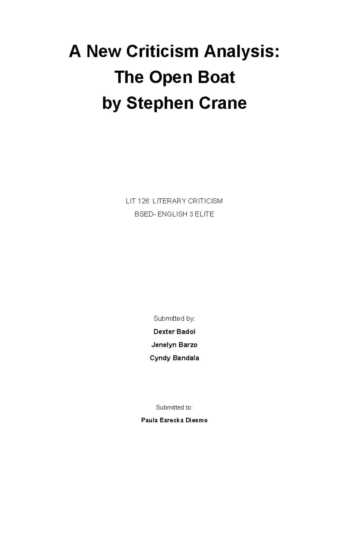 THE OPEN BOAT by Stephen Crane - A New Criticism Analysis: The Open ...