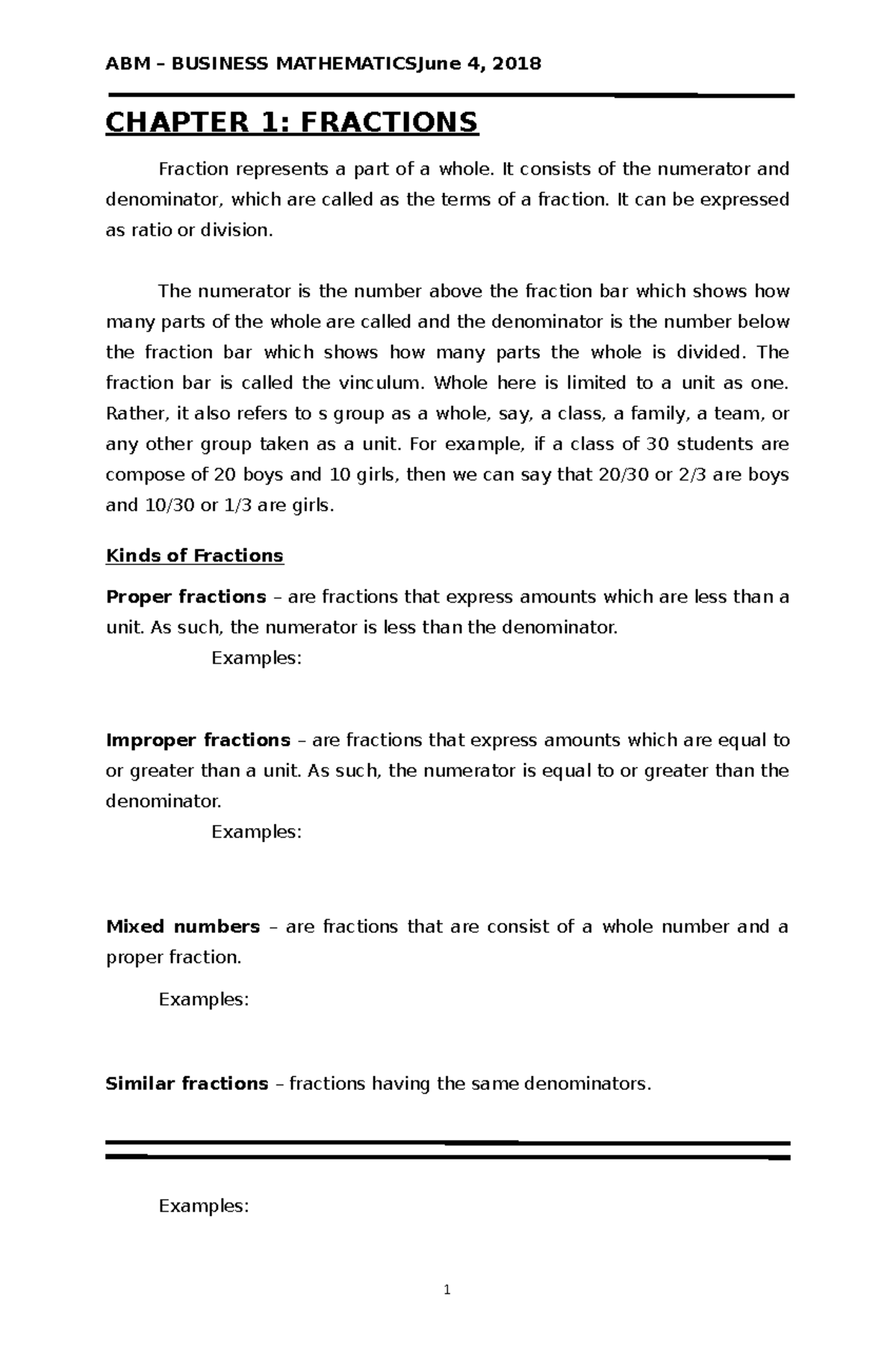 Module-1- Fractions - Business Mathematics - CHAPTER 1: FRACTIONS ...