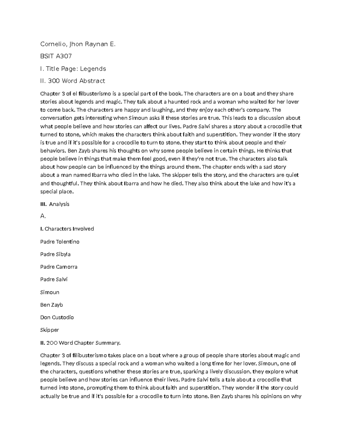 Rlw - hahah - Cornelio, Jhon Raynan E. BSIT A I. Title Page: Legends II ...