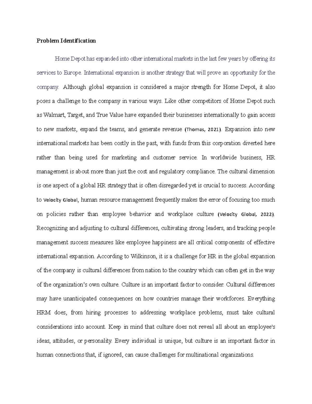 Initial draft for HRIS - Problem Identification Home Depot has expanded ...