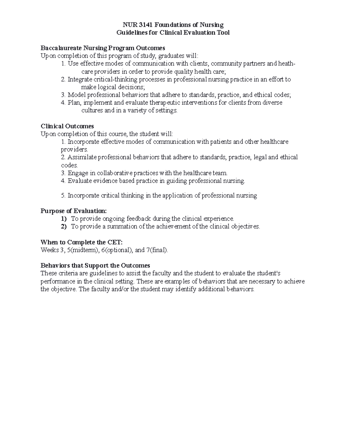 FON Guidelines for CET - ................... - NUR 3141 Foundations of ...