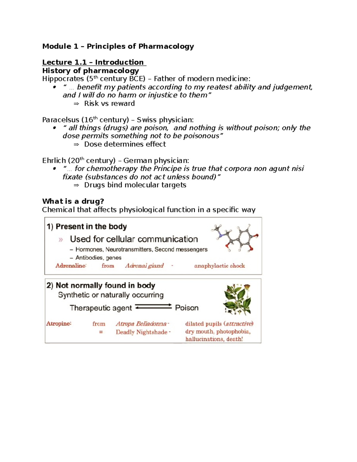 Mod 1 - Priciples of pharmacology - Module 1 – Principles of ...