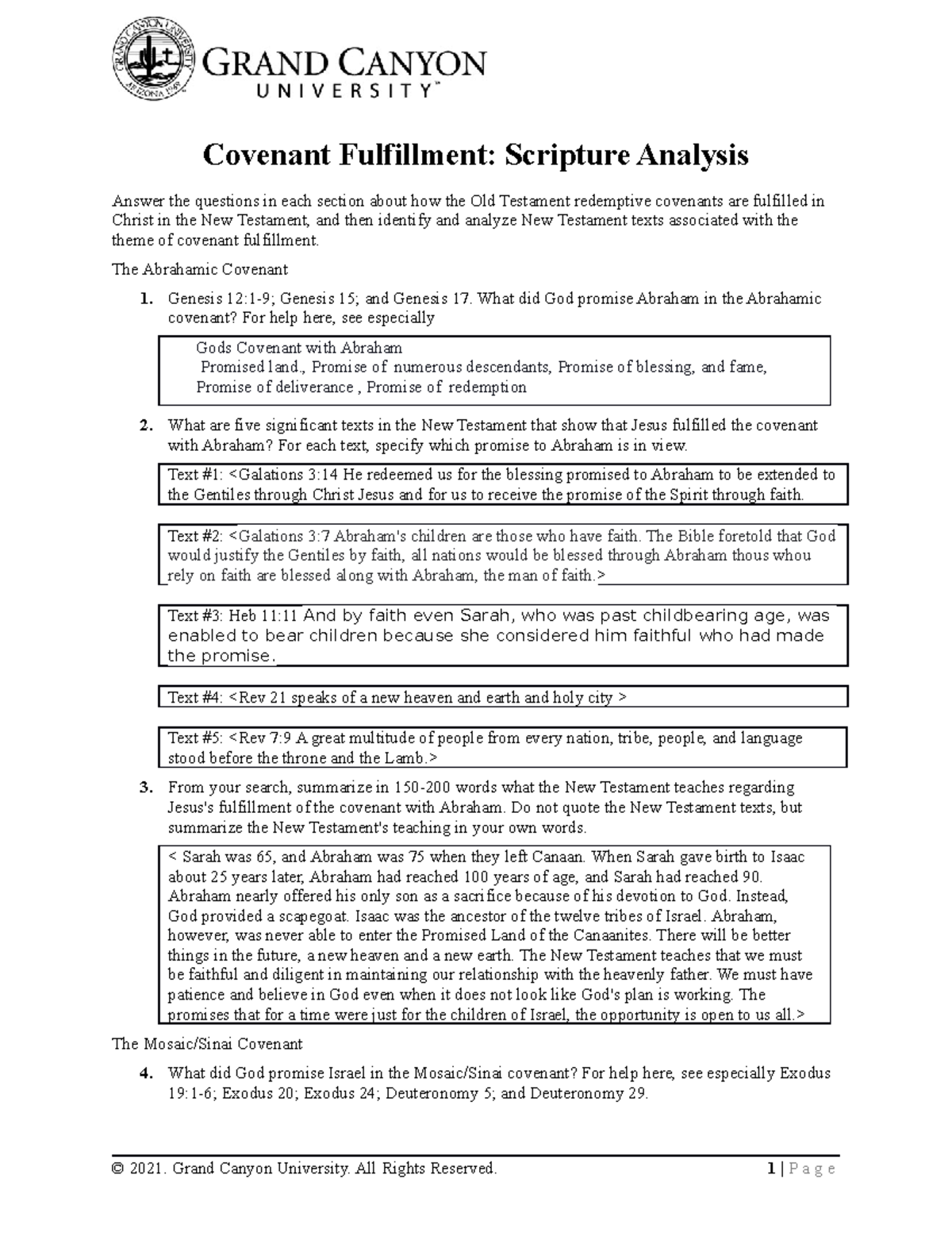 BIB 107 RS T1Covenant Fulfillment Scripture Analysis - Covenant ...