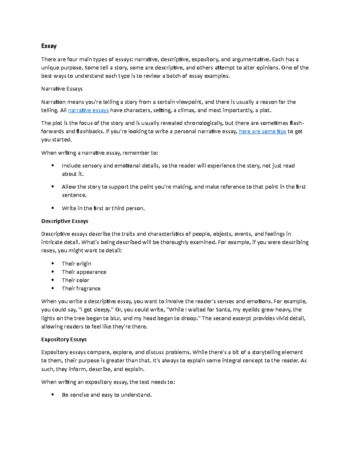 Essay Types Short Infos/Details Incomplete - Essay There are four main ...