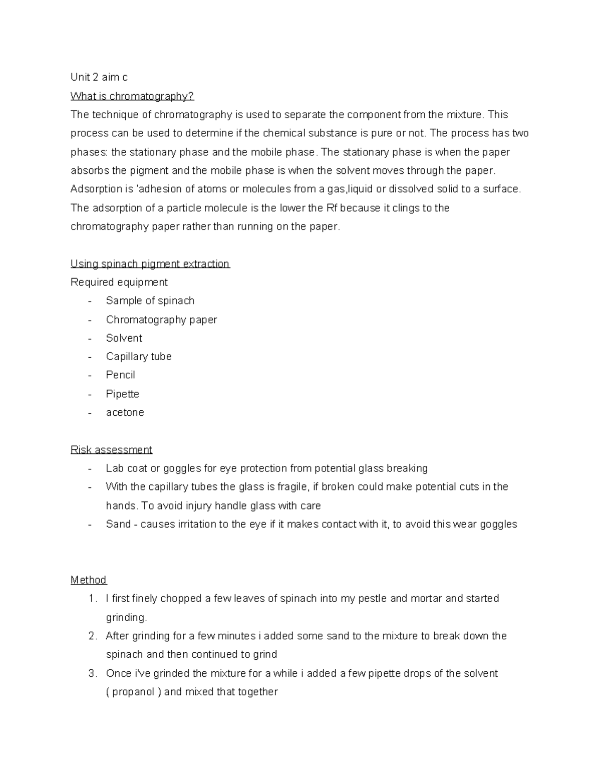 Science Unit 2C Praises - Unit 2 aim c What is chromatography? The ...