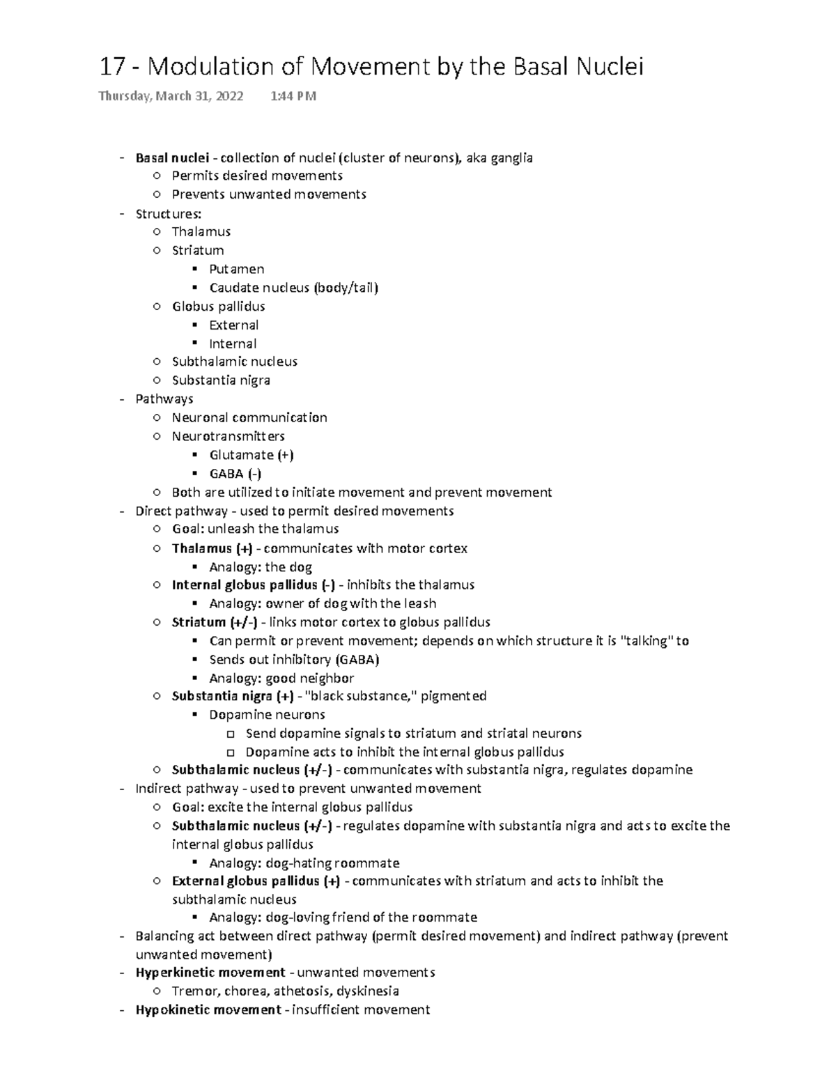 Modulation of Movment by the Basal Nuclei - Basal nuclei- collection of ...