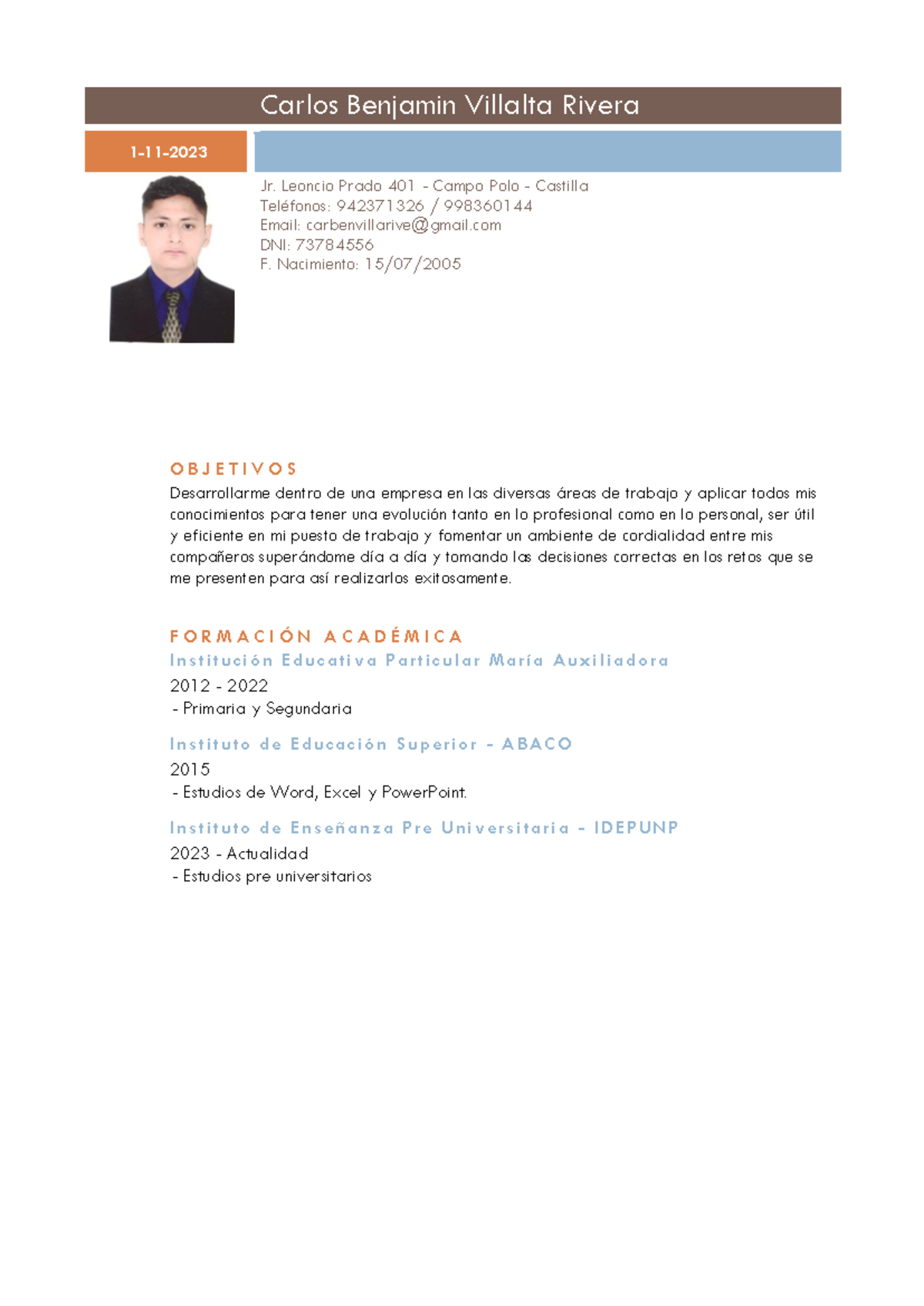 CV.Benjamin Villalta - ayuda - 1 - 11 - 2023 Jr. Leoncio Prado 401 ...