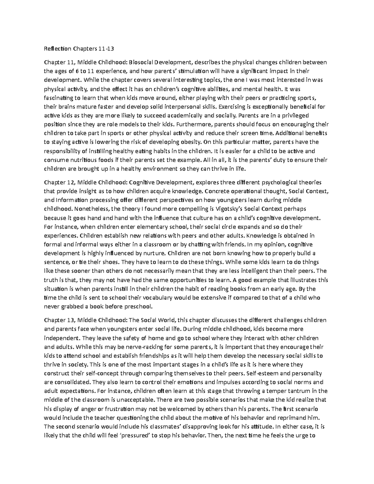 Reflection Chapters 11 - While the chapter covers several interesting ...