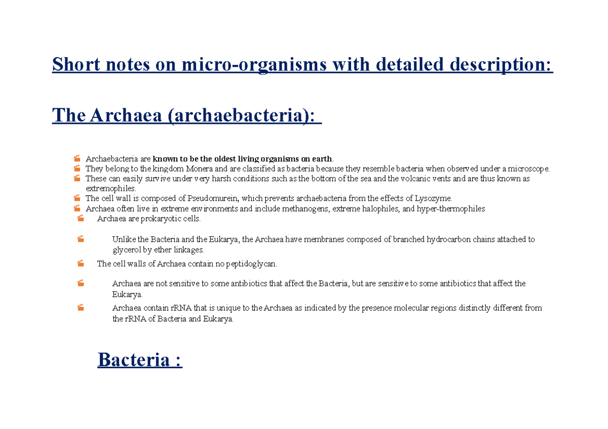 Short notes on micro-organisms with detailed description - They belong ...