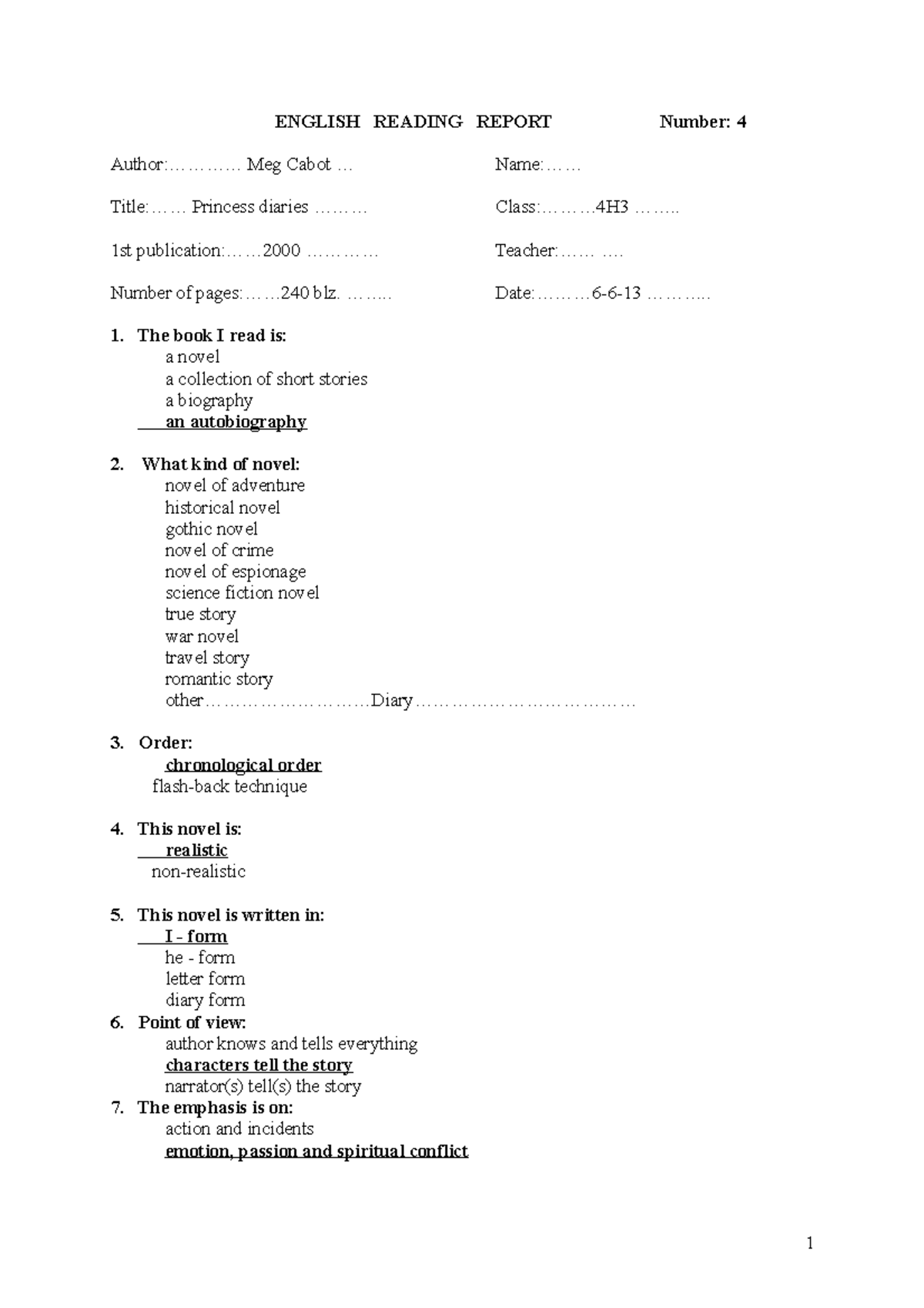 English Reading Report - ENGLISH READING REPORT Number: 4 Author ...