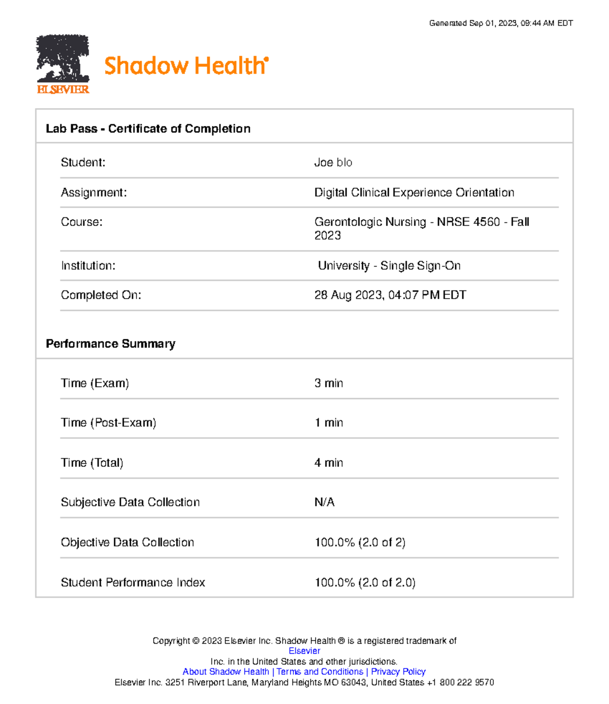 Lab pass - Digital lab concepts - Generated Sep 01, 2023, 09:44 AM EDT ...