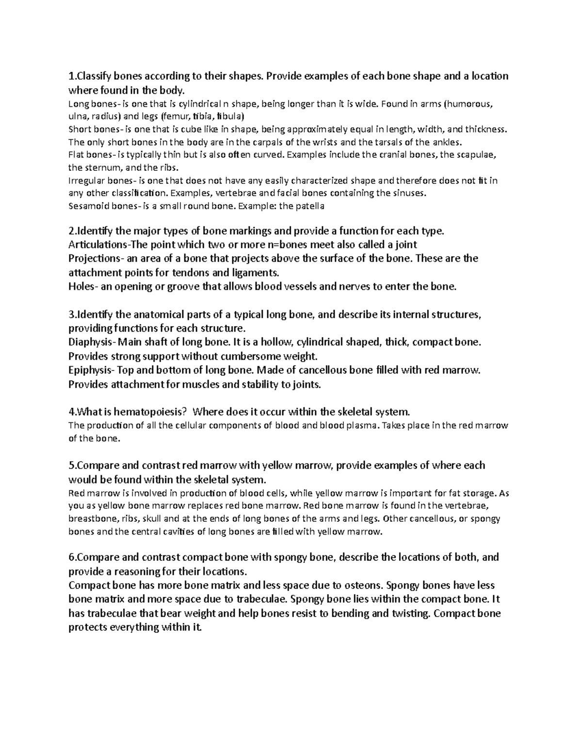 Unit 2 Skeletal System Assignment - 1 bones according to their shapes ...