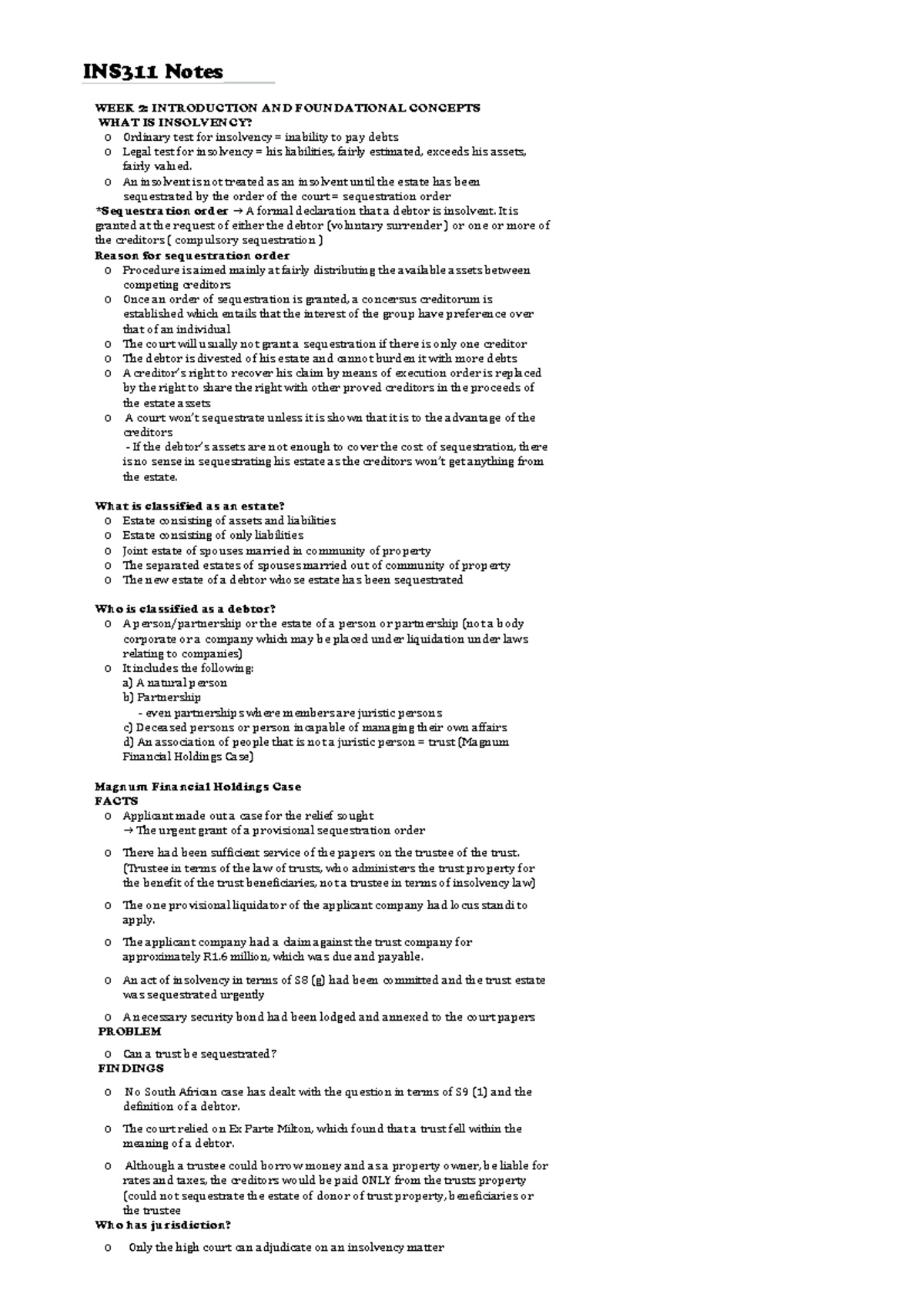 INS Notes WEEK 1-8 - INS311 Notes WEEK 2: INTRODUCTION AND FOUNDATIONAL ...