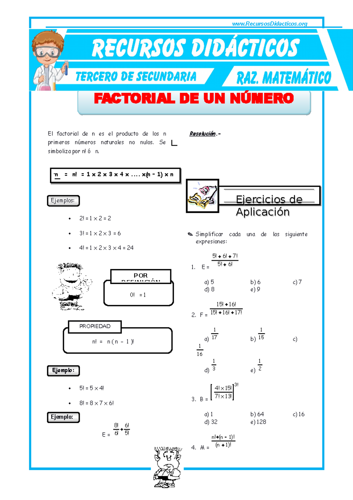 Factorial de un Numero para Tercero de Secundaria - El factorial de n ...