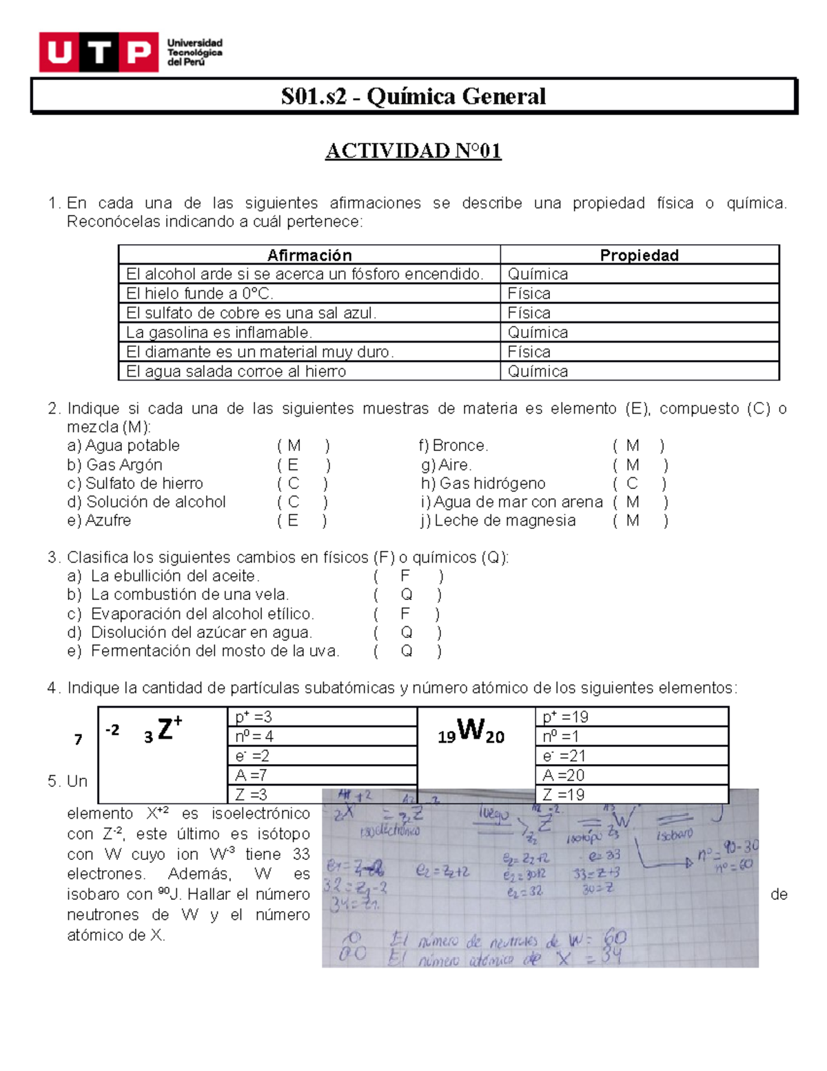 Ejercicios de Quimica 1 - S01 - Química General ACTIVIDAD N° En cada ...