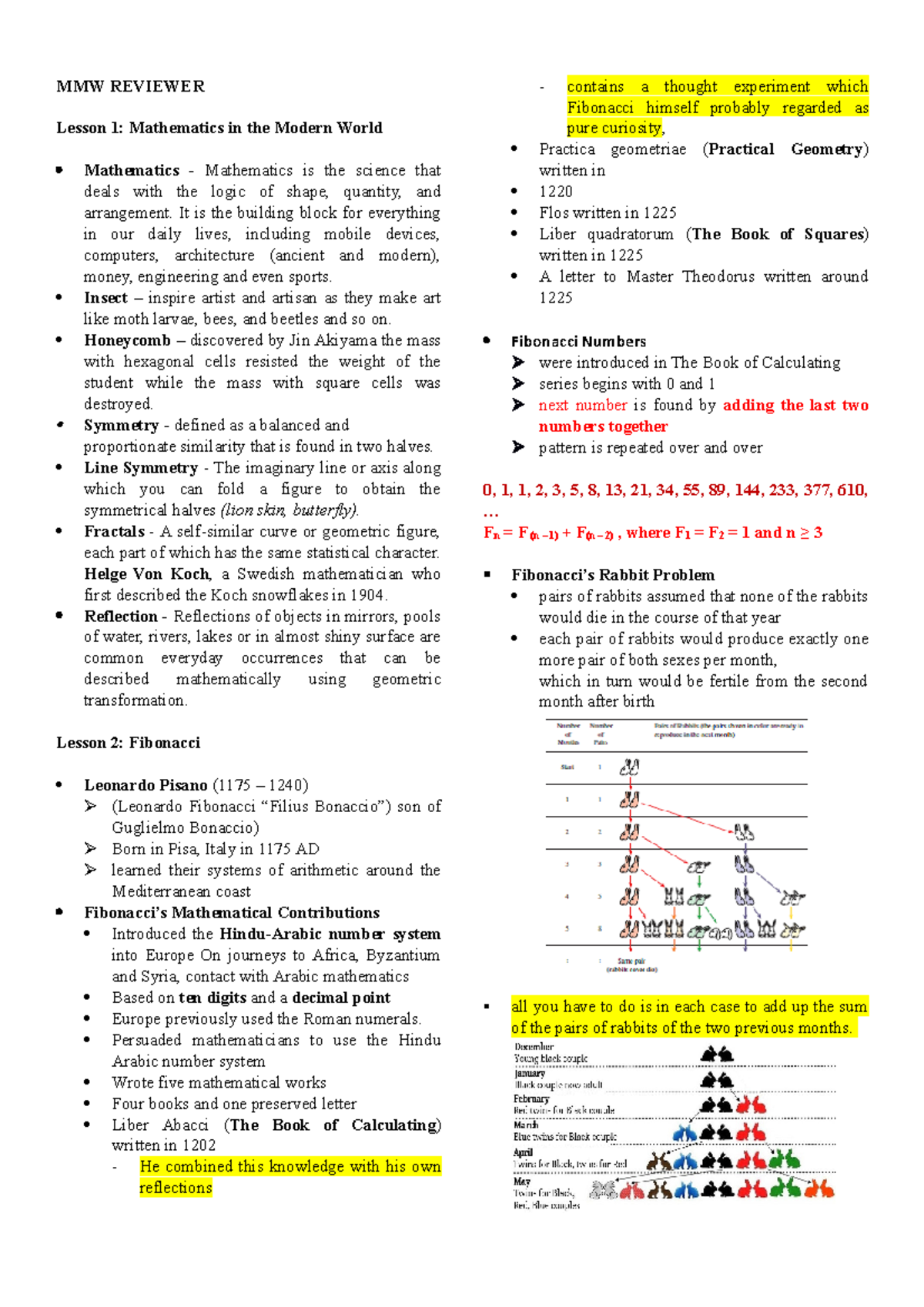MMW Reviewer - MMW REVIEWER Lesson 1: Mathematics in the Modern World ...