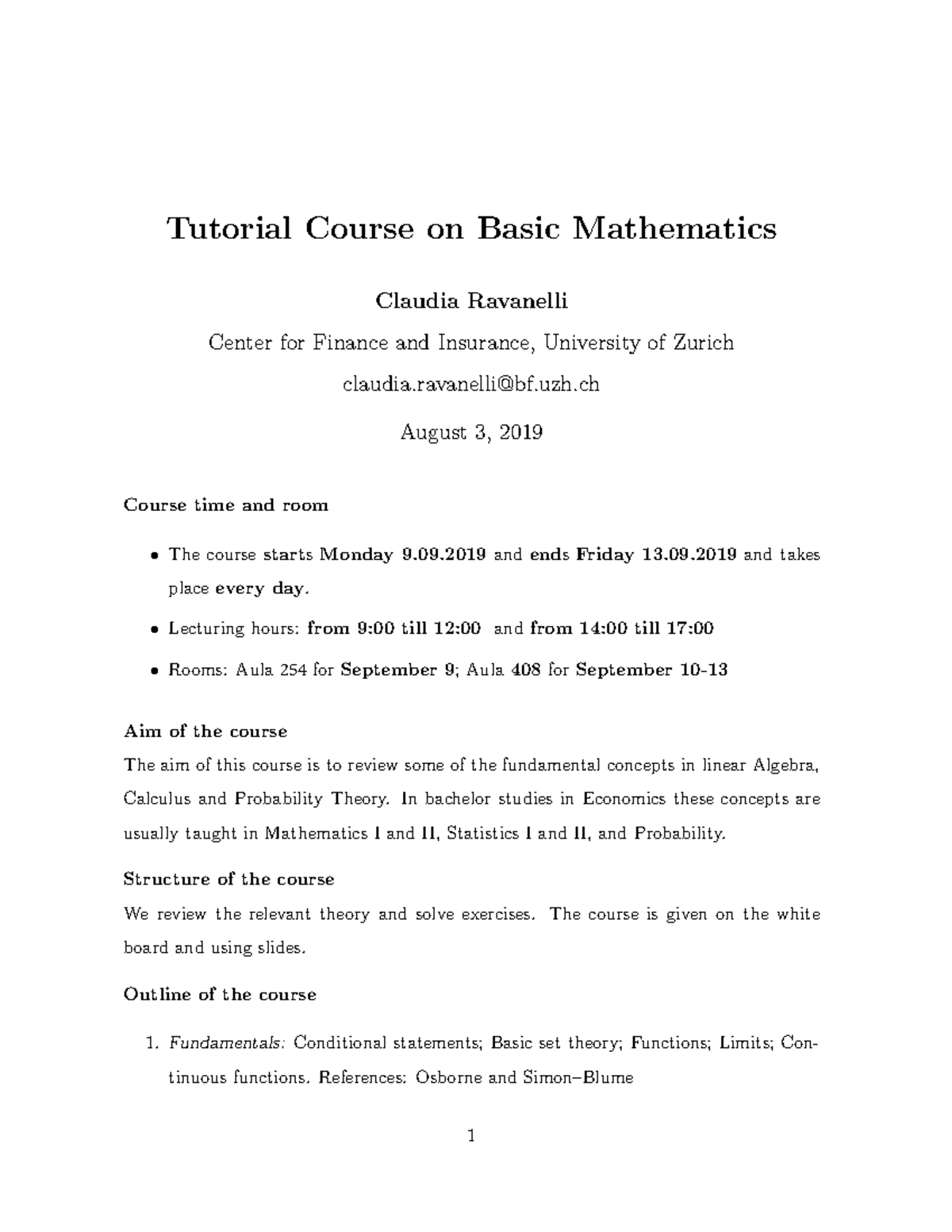 Tutorial On Basic Mathematics USI Septemper 2019 2 2 - Tutorial Course ...