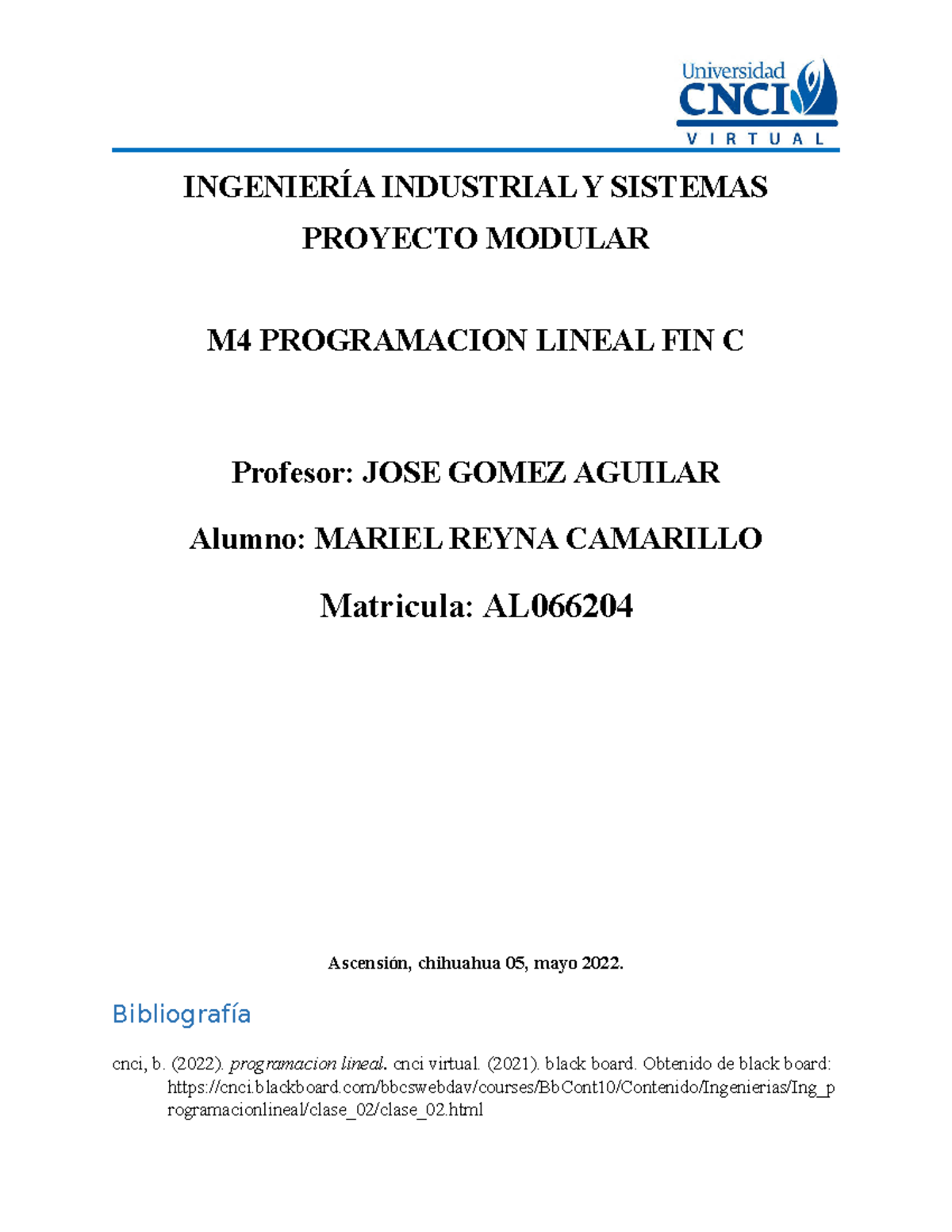 Programacion lineal proyecto modular - INGENIERÍA INDUSTRIAL Y SISTEMAS PROYECTO MODULAR M4 ...