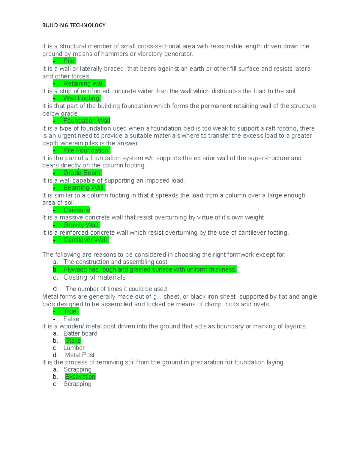 Building Technology - Reviewer - BUILDING TECHNOLOGY It is a structural ...