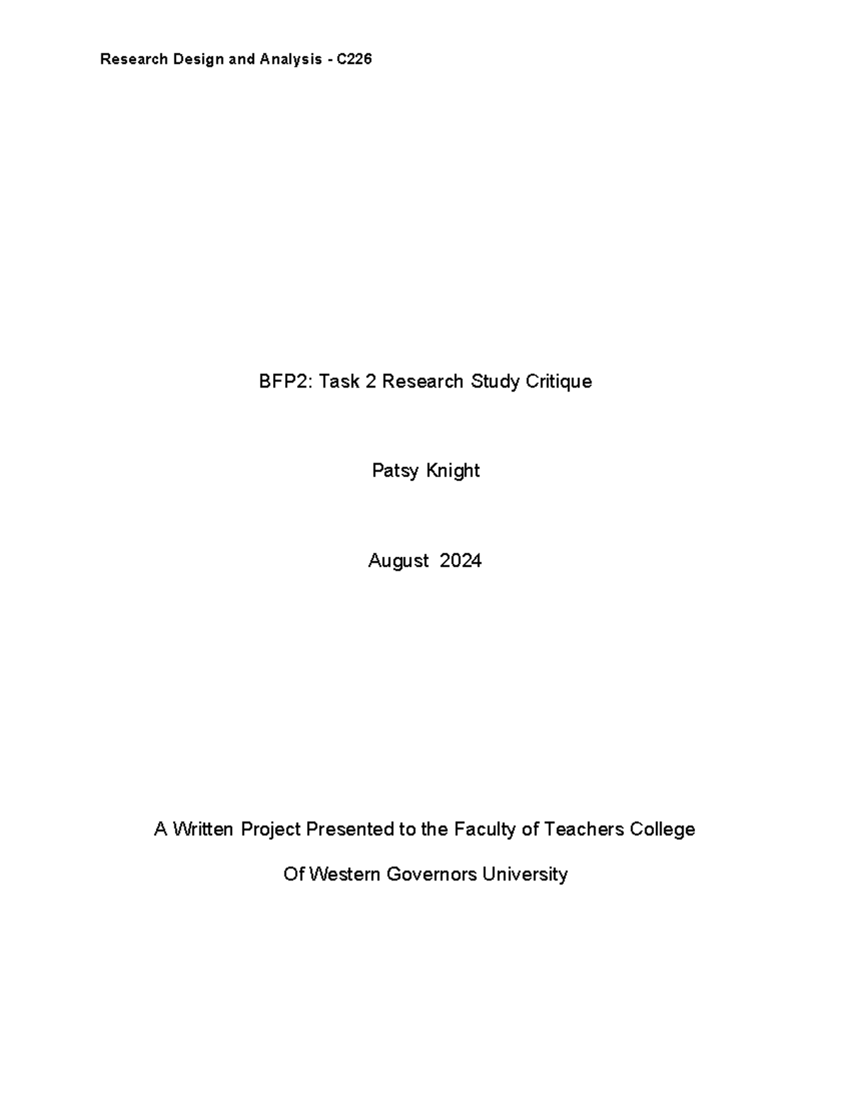 BFP2 Task 2 Research Study Critique - BFP2: Task 2 Research Study ...