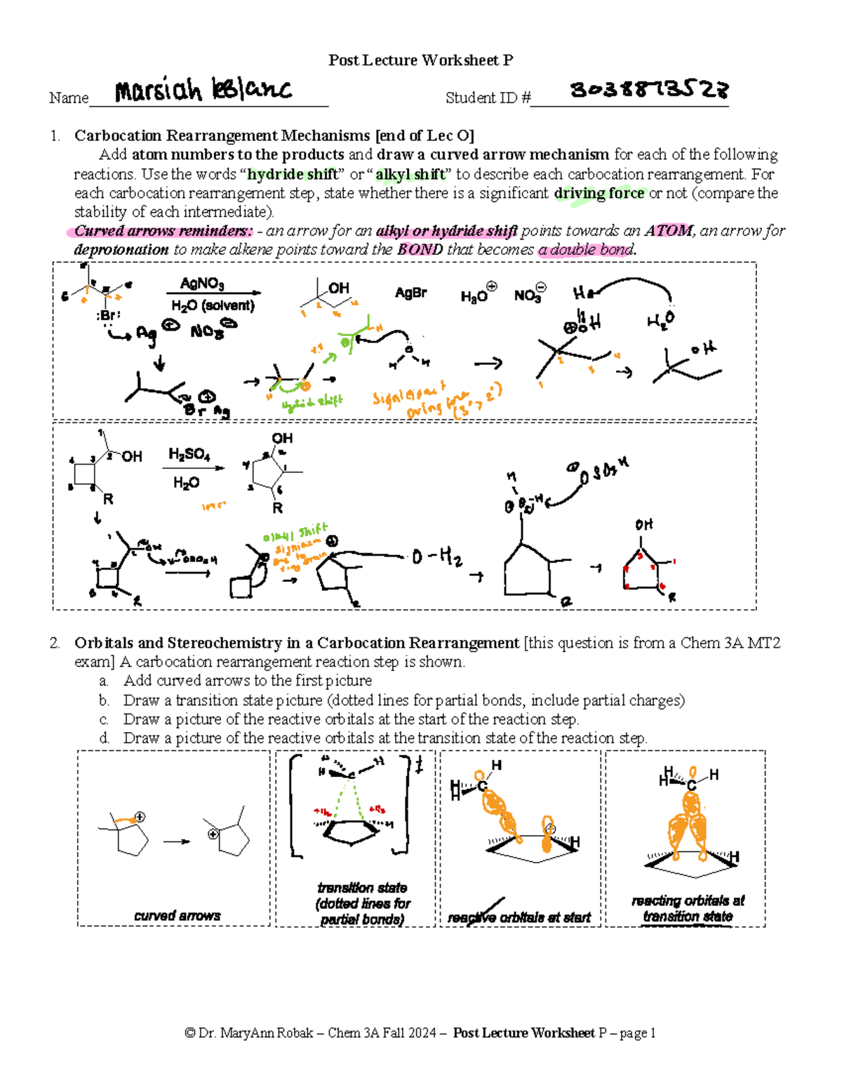 Post Lec P Fa24 3A - Post lec WS Robak - © Dr. MaryAnn Robak – Chem 3A ...
