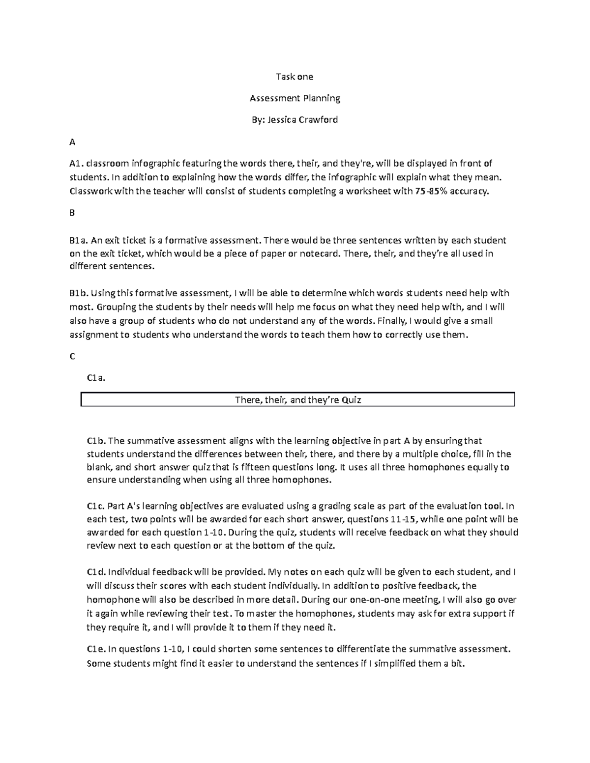 Task 1 D093 - past on first attempt - Task one Assessment Planning By: Jessica Crawford A A1 ...