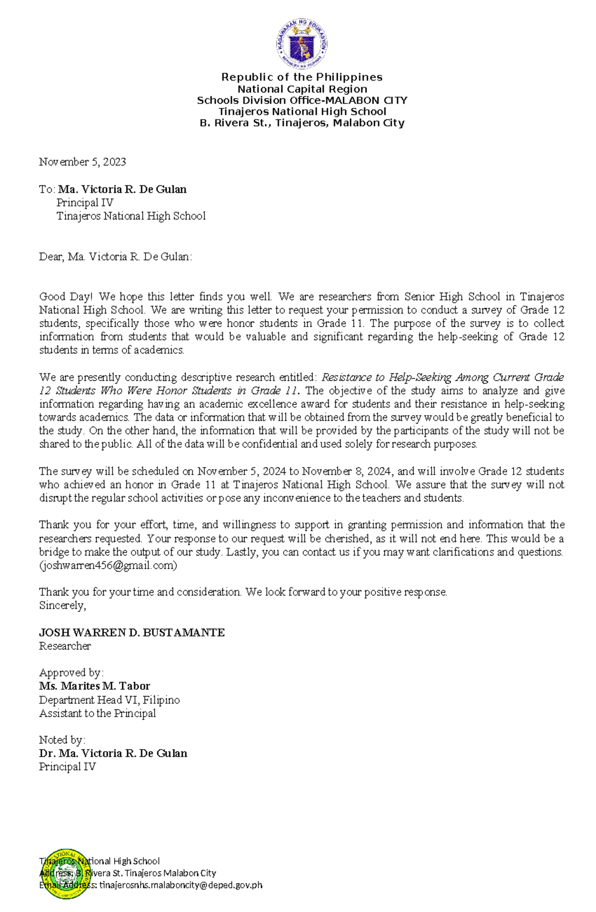 Letter-head - teacher notes - Republic of the Philippines National ...