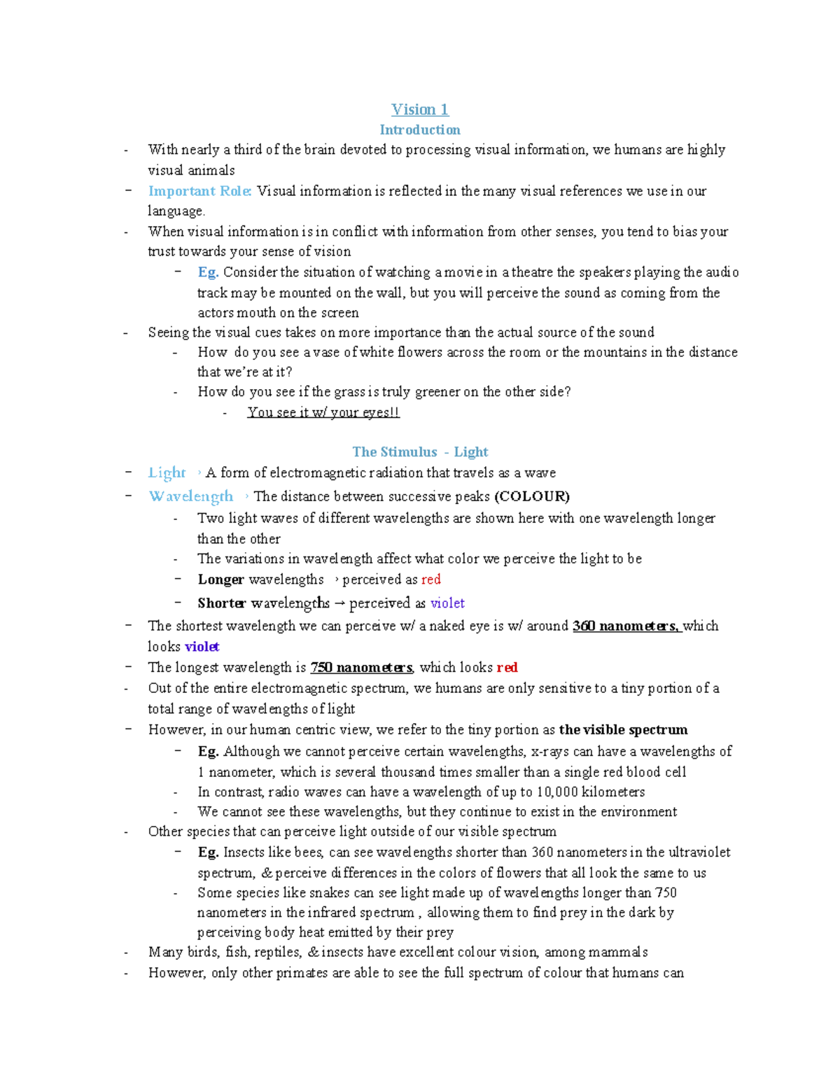 Vision 1 & 2 Module Notes - Vision 1 Introduction With nearly a third ...