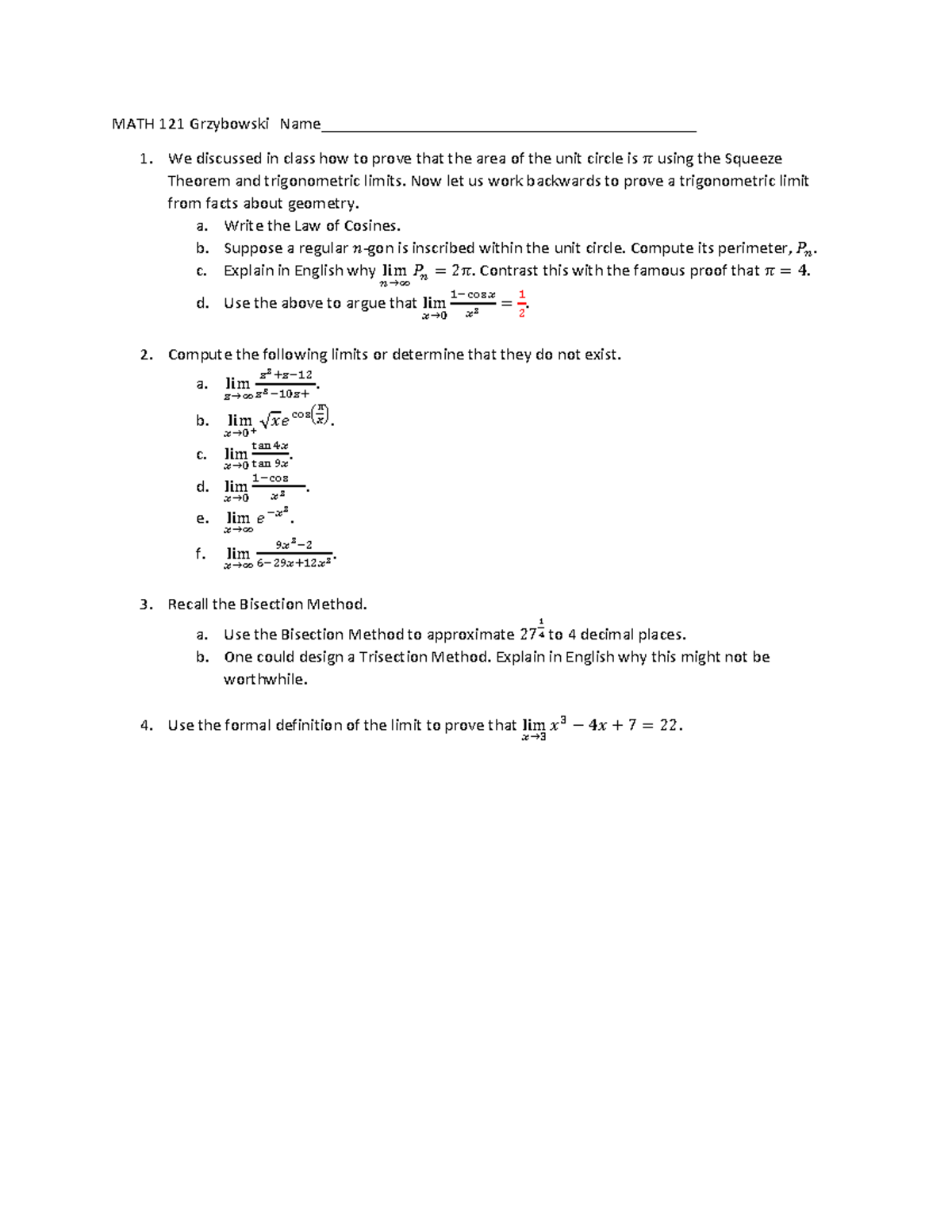 MATH 121 Worksheet 3 - Calculus - MATH 121 Grzybowski - Studocu