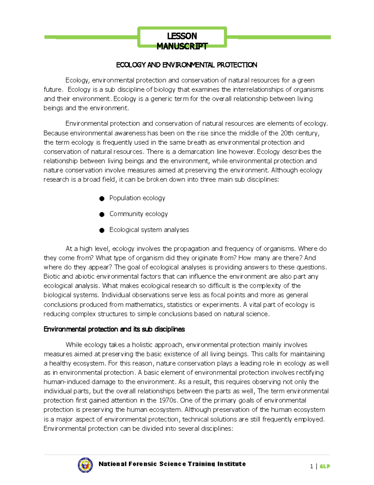 4 - Ecology and Environmental Protection - ECOLOGY AND ENVIRONMENTAL ...