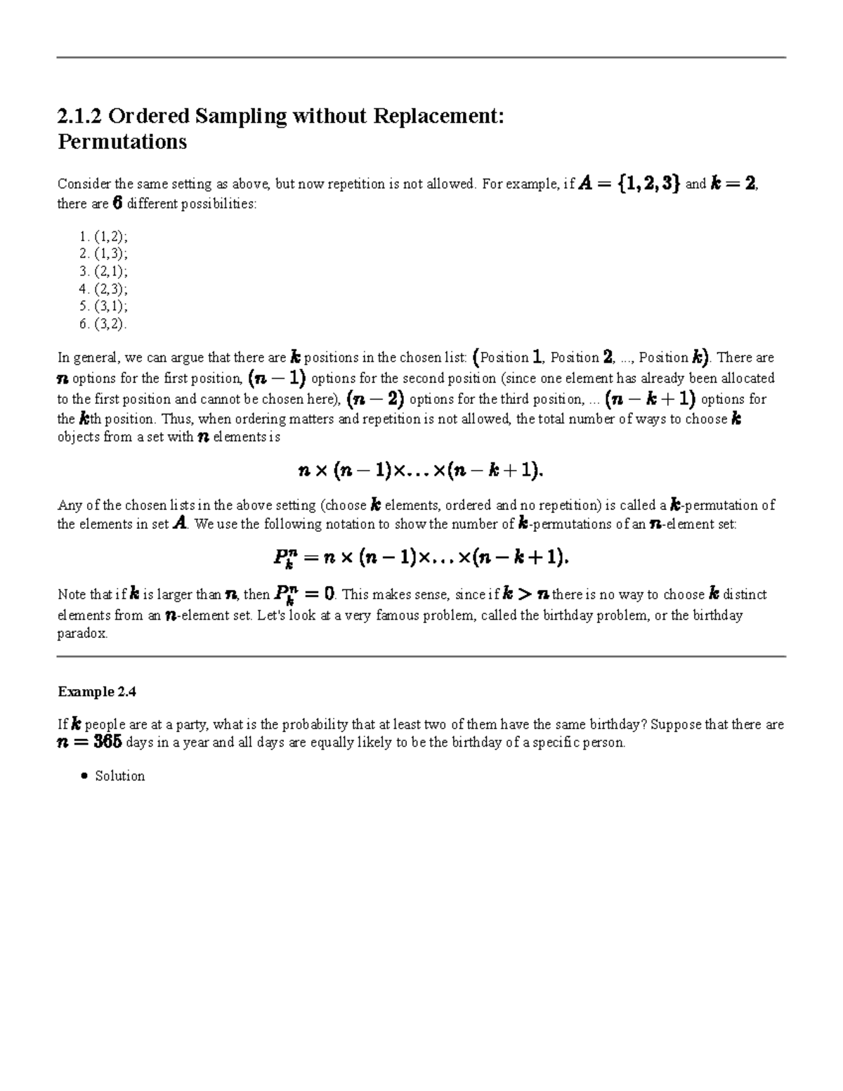 Ordered Sampling Without Replacement Permutation Factorial Birthday Paradox - 2.1 Ordered ...