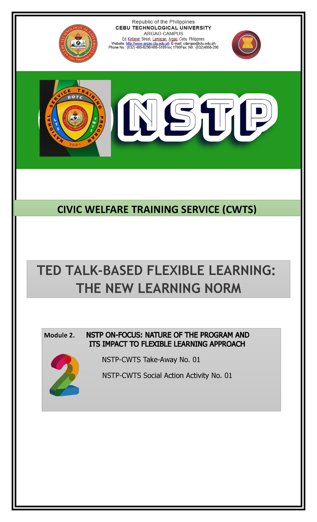 Activity Sheet 1 FOR SEPT - Module 2. NSTP ON-FOCUS: NATURE OF THE ...