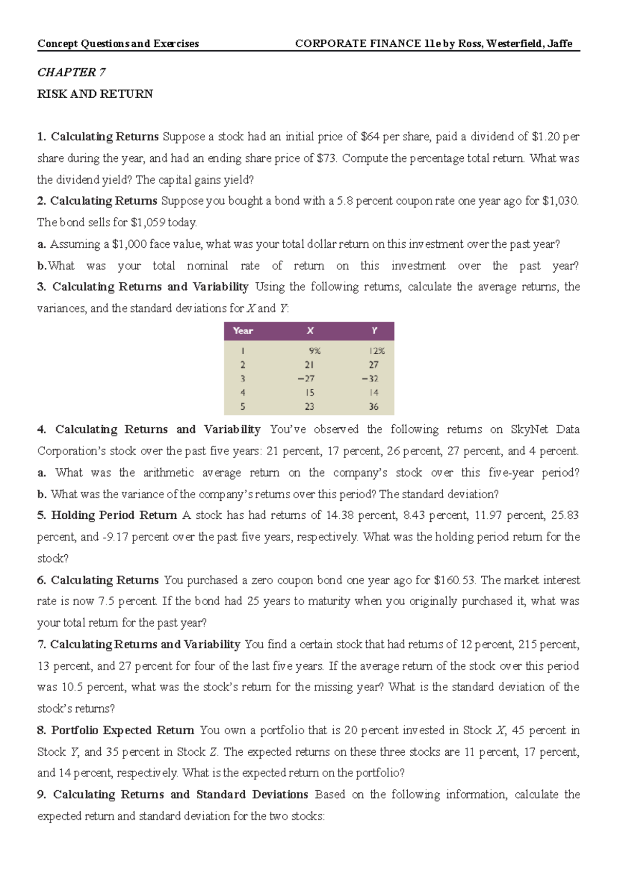 Chapter 7 Exercises student - Concept Questions and Exercises CORPORATE ...