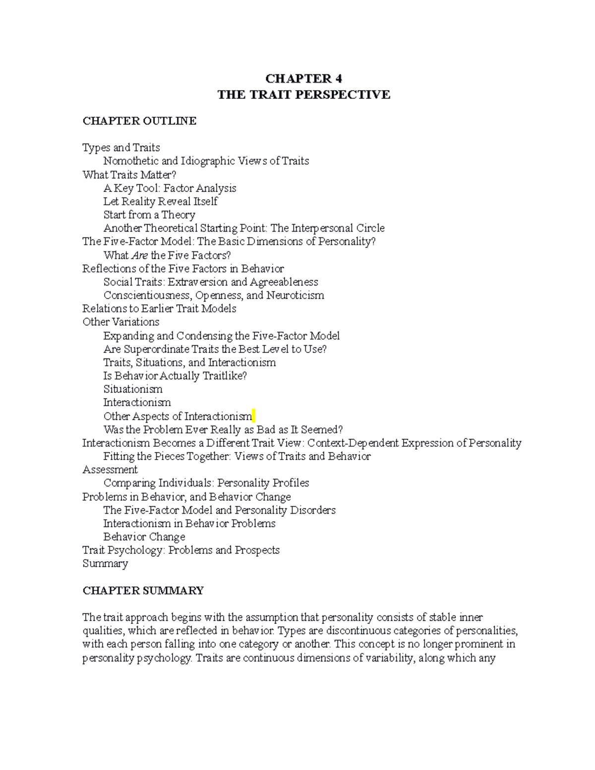 Carver 8e imtb ch04 - Practice quiz questions and answers - CHAPTER 4CHAPTER 4 THE TRAIT ...