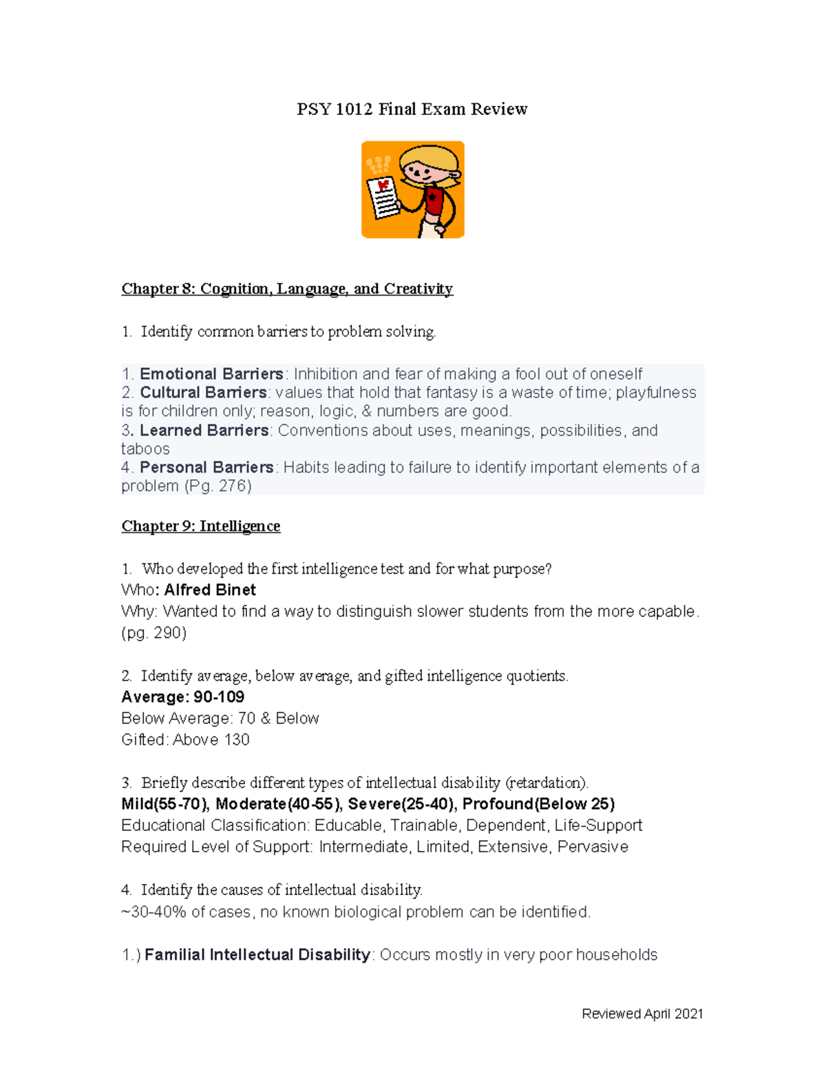 Final Exam Review Answers- Coon 2022 new - PSY 1012 Final Exam Review ...