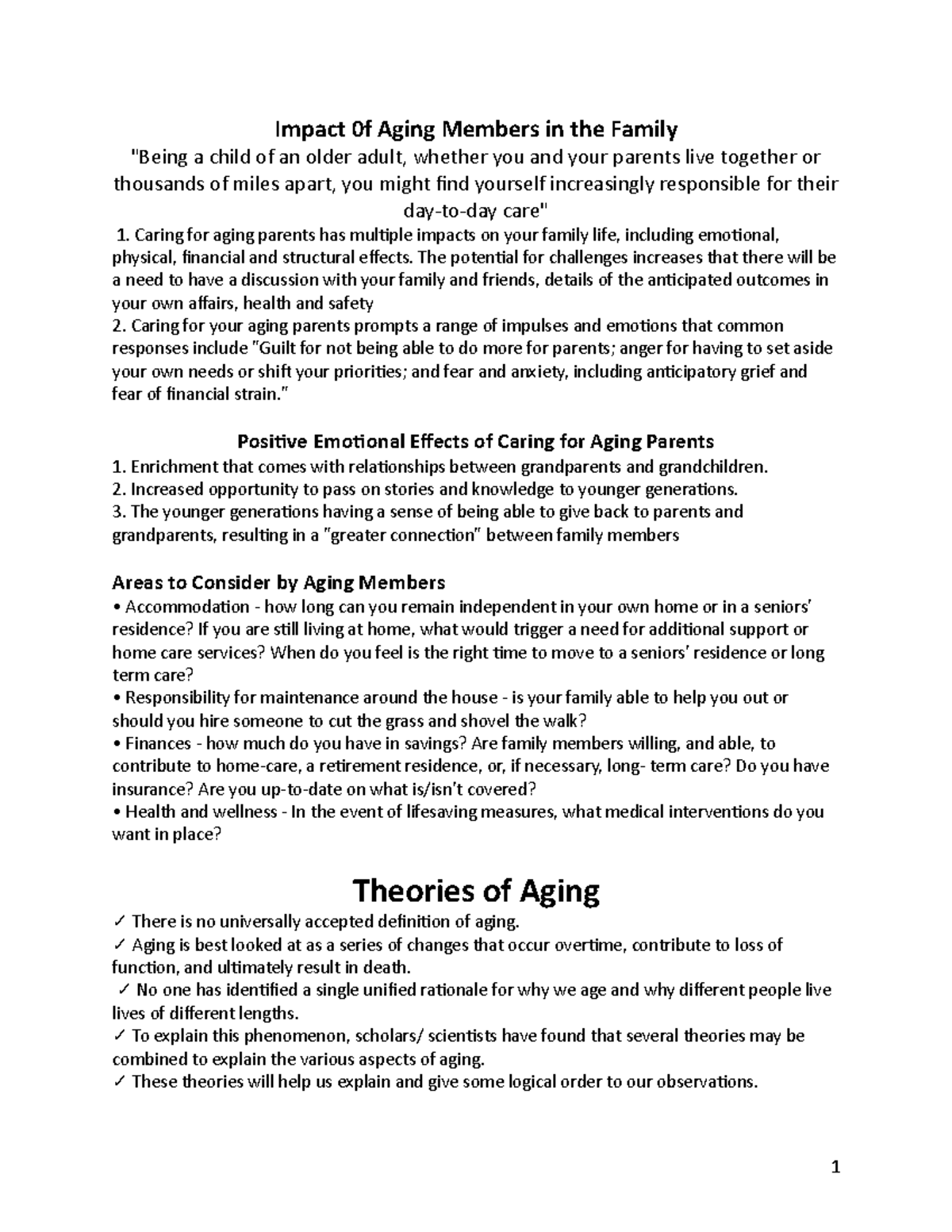 Gerontology (2ND Lecture) - Impact 0f Aging Members in the Family ...