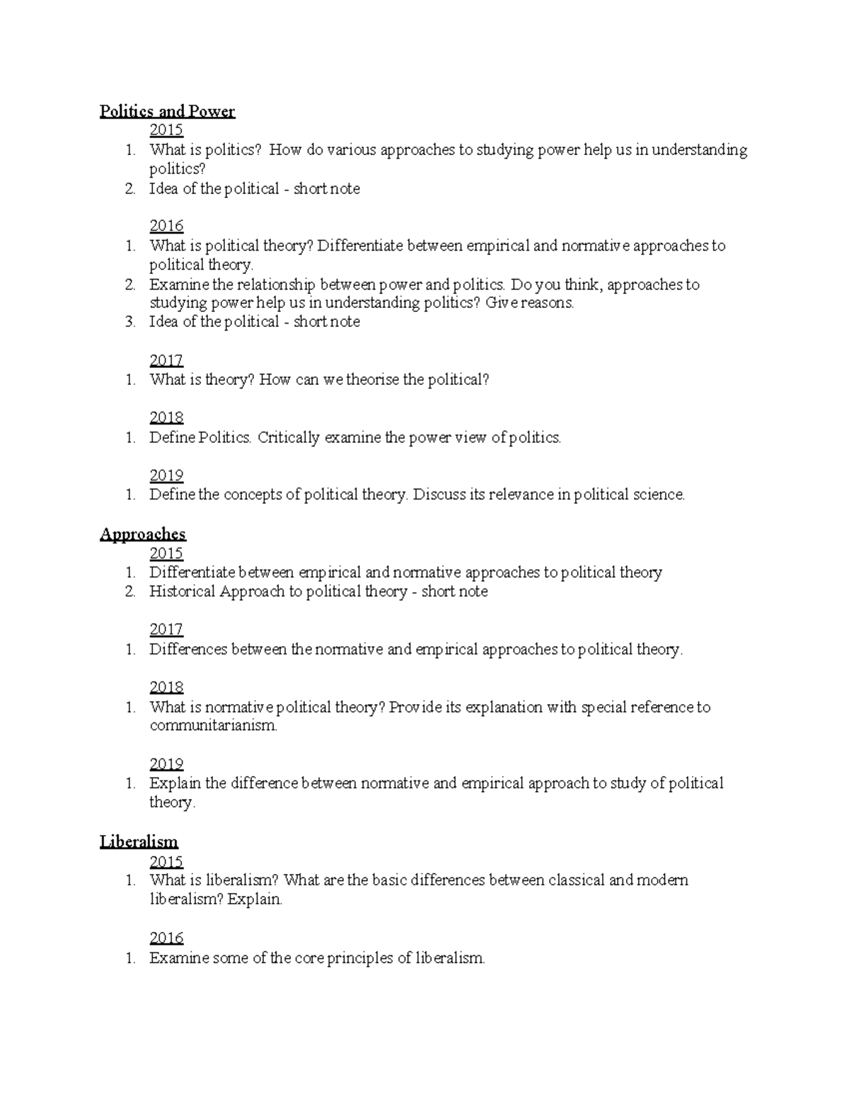Topicwise UPT questions - Politics and Power 2015 1. What is politics ...