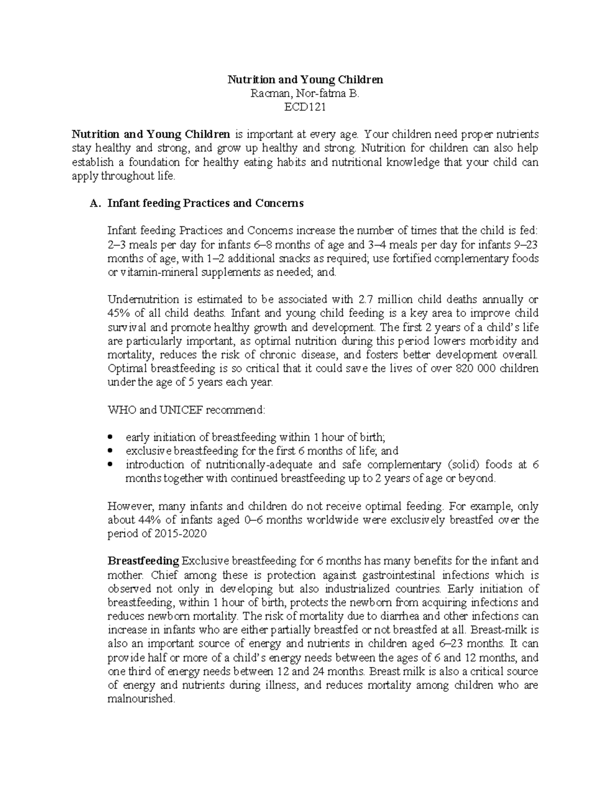 ECD121 Handouts - MSU - Nutrition and Young Children Racman, Nor-fatma ...