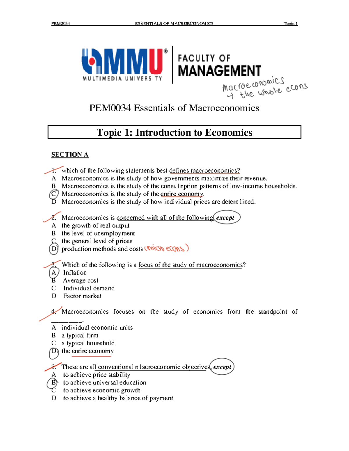 Topic 1 Introduction to Economics - PEM0034 Essentials of ...
