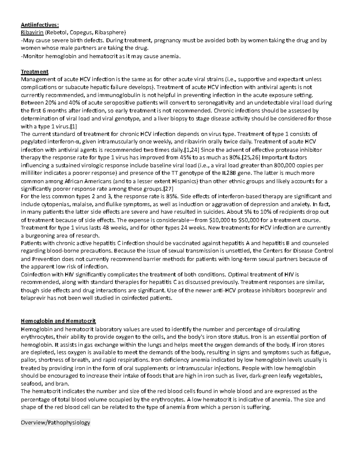 Pharm HESI - An#infec#ves: Ribavirin (Rebetol, Copegus, Ribasphere ...