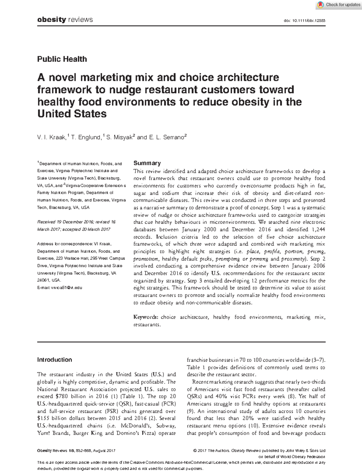 Obesity Reviews - 2017 - Kraak - A novel marketing mix and choice ...