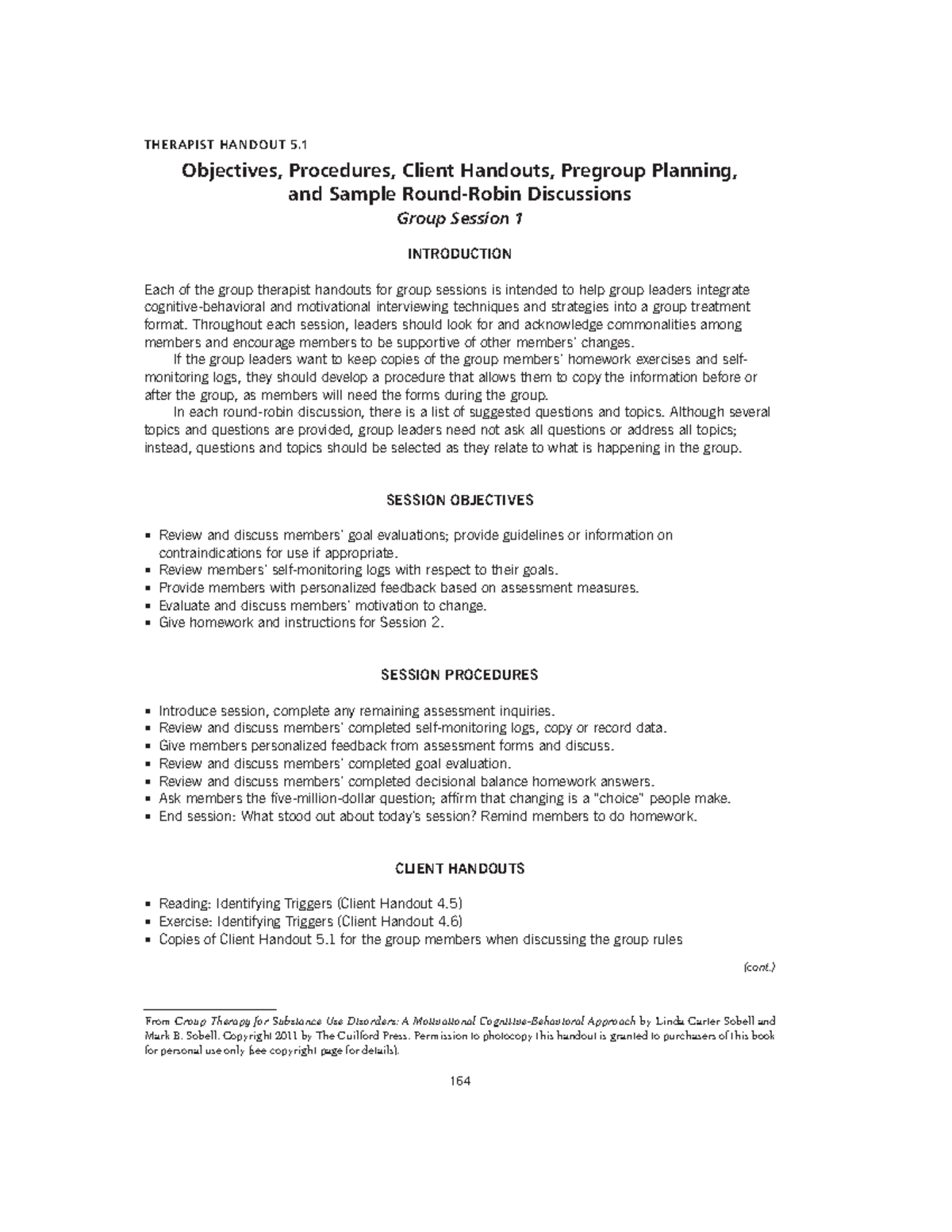 Therapist lesson 5 handout - From Group Therapy for Substance Use ...