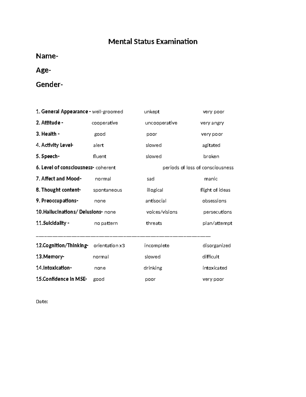 MSE of client - mental status examination for counselling session ...