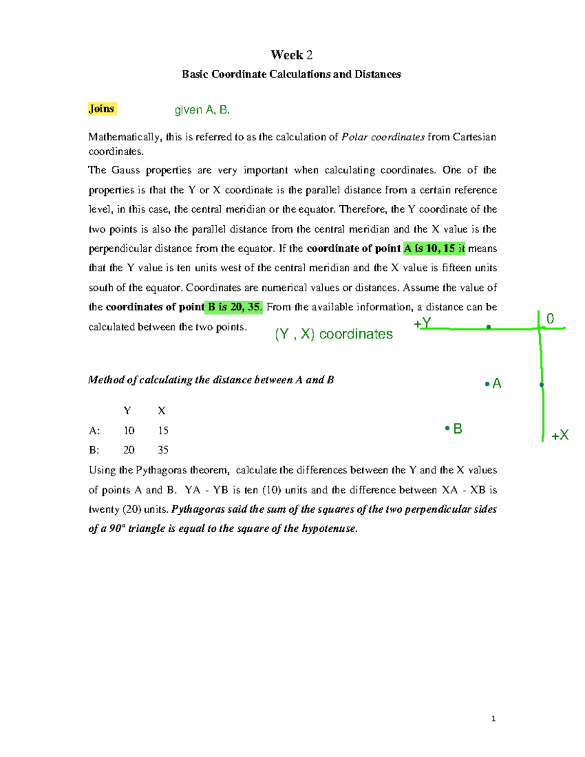 Week 2 - Basic Coordinate Calculations and Distances - Week 2 Basic Coordinate Calculations and ...