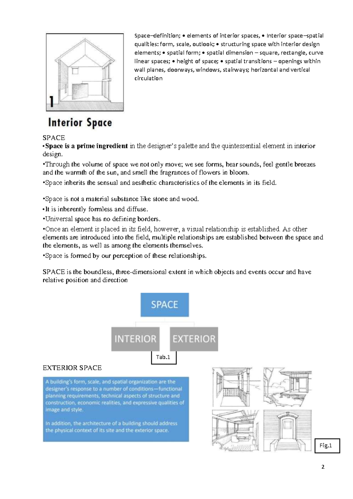 Interior Space - Fig. Space–definition; • elements of interior spaces ...